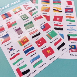 Asia Flag Stickers, Flags of Asia, South East Asia, Stickers for Travel ...
