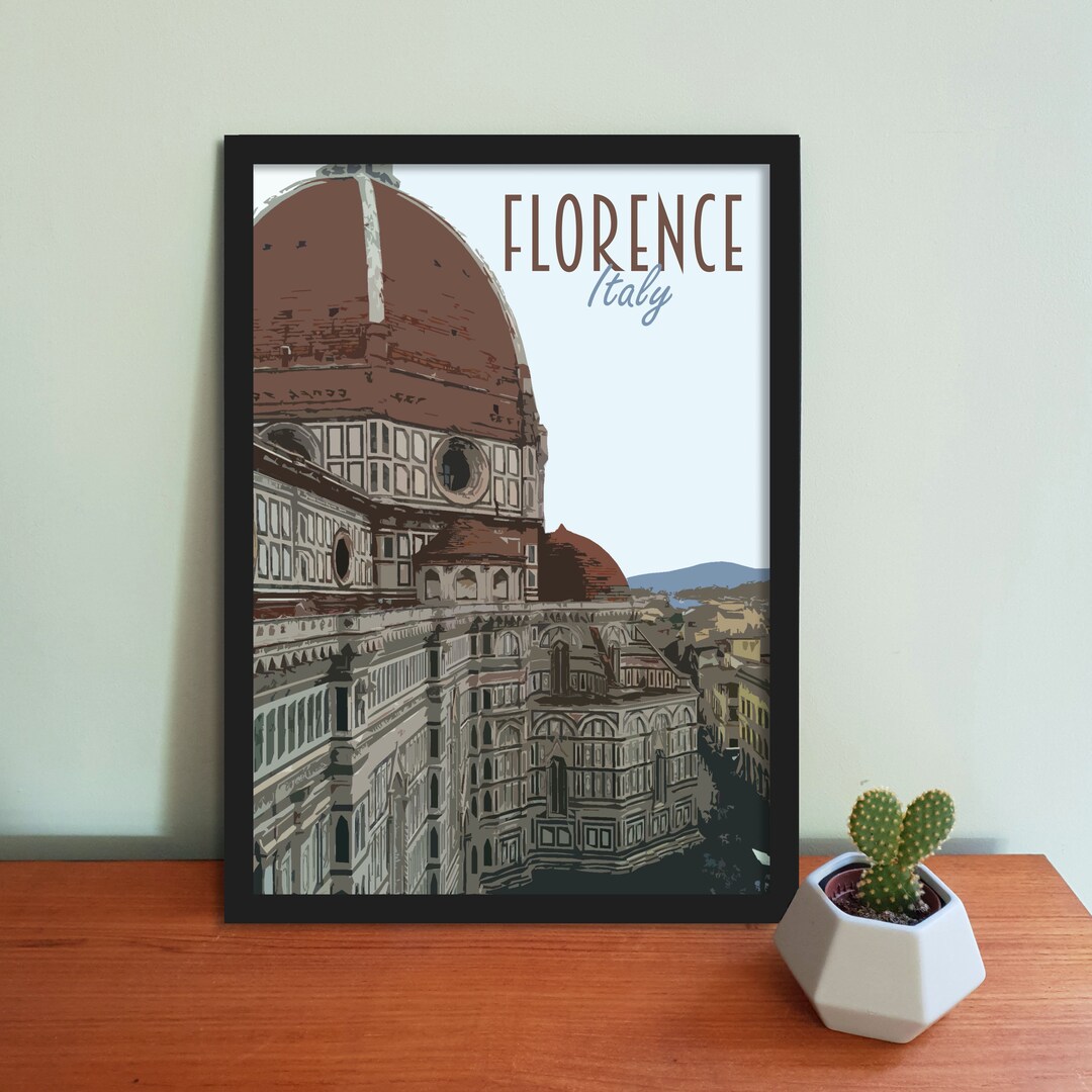 Florence Travel Poster - Retro Vintage Style Italy Art Print, Artwork ...