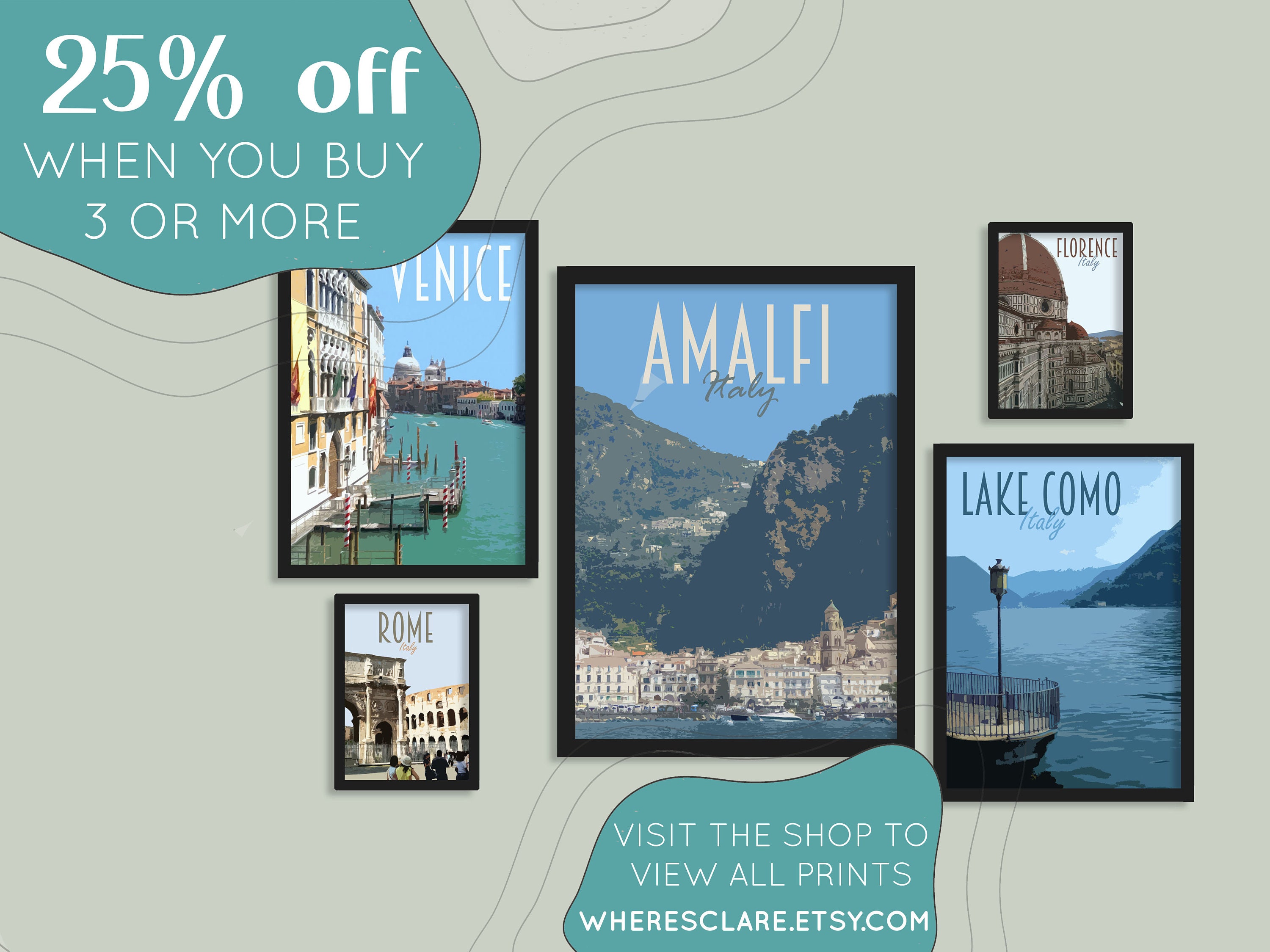 Florence Travel Poster Retro vintage style Italy art print | Etsy
