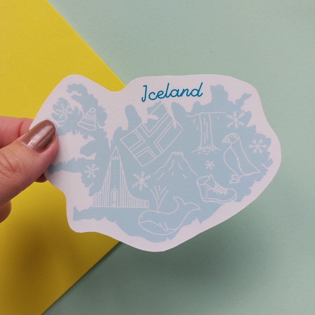 Iceland Sticker - Waterproof Iceland Map Vinyl Sticker - Iceland Icons ...
