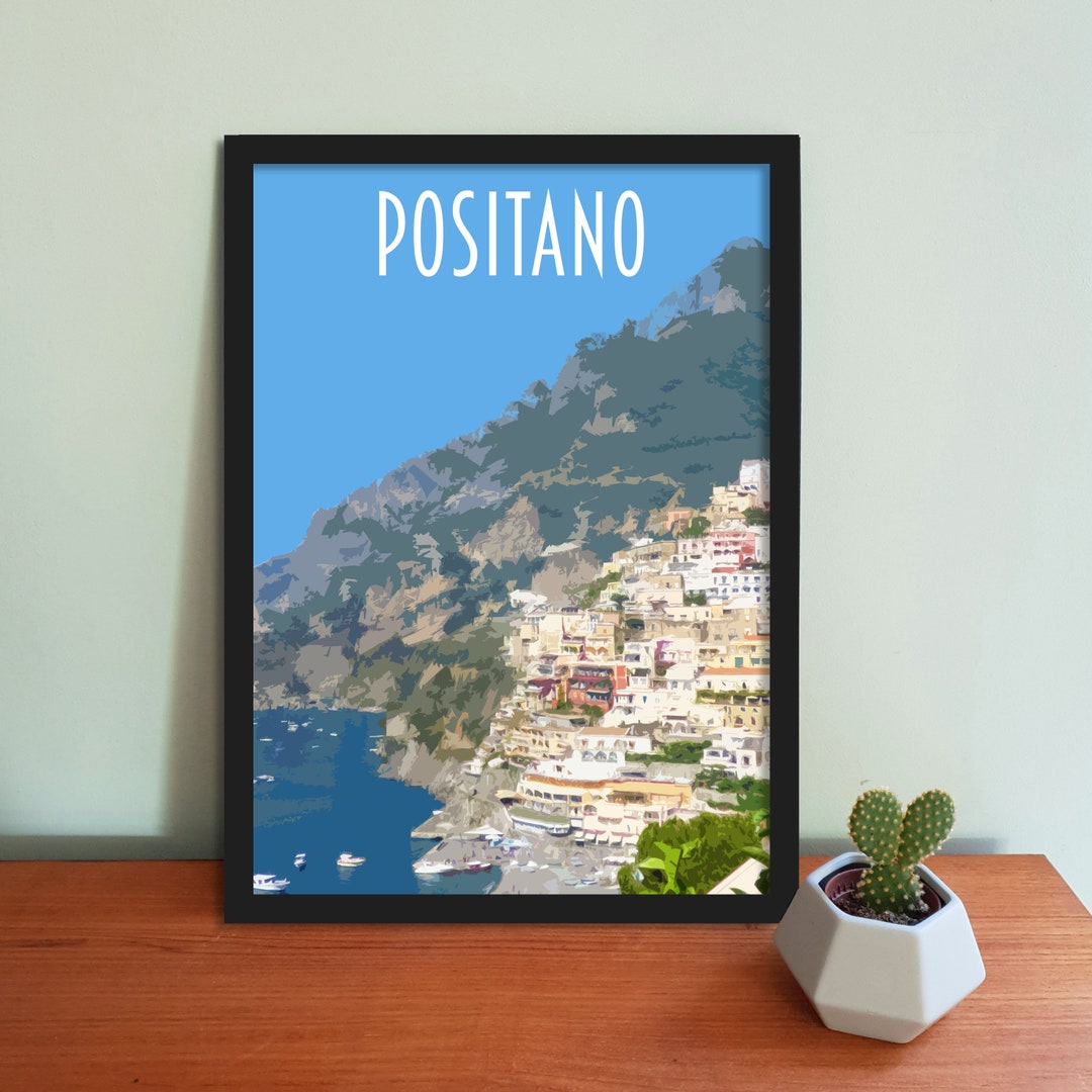 Positano Travel Poster - Retro Vintage Style Italy Art Print, Artwork ...