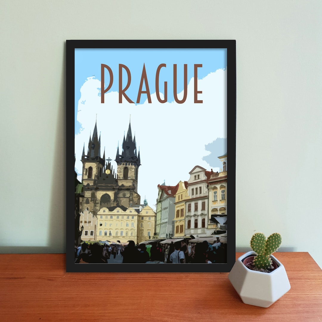 Prague Travel Poster - Retro Vintage Style Czechia Art Print, Artwork ...