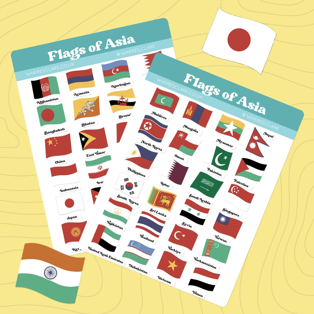 Asia Flag Stickers, Flags of Asia, South East Asia, Stickers for Travel ...