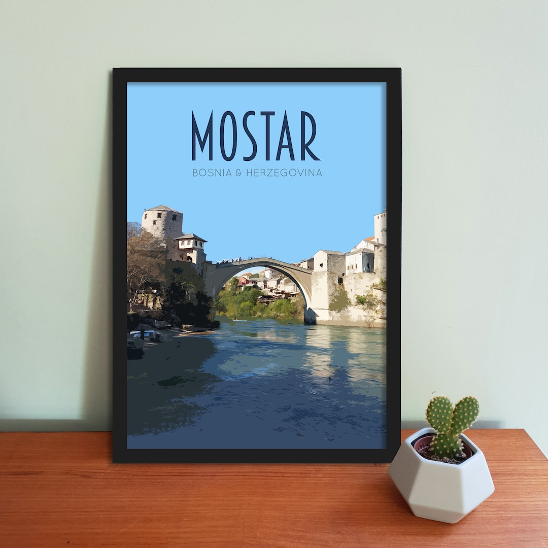 Mostar Travel Poster - Retro Vintage Style Bosnia and Herzegovina Art ...
