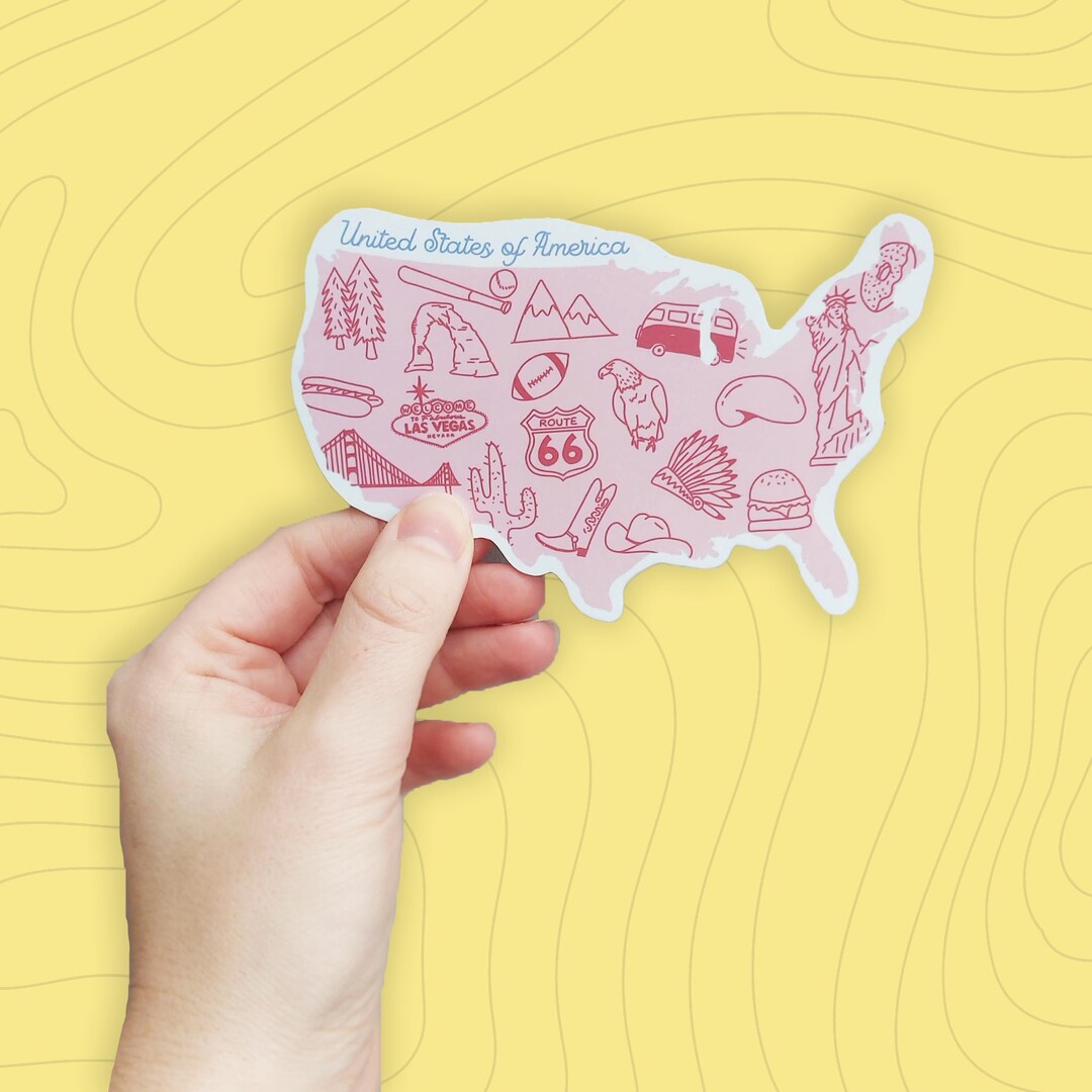 USA Sticker - Waterproof USA Map Sticker - Country Outline With Icons ...