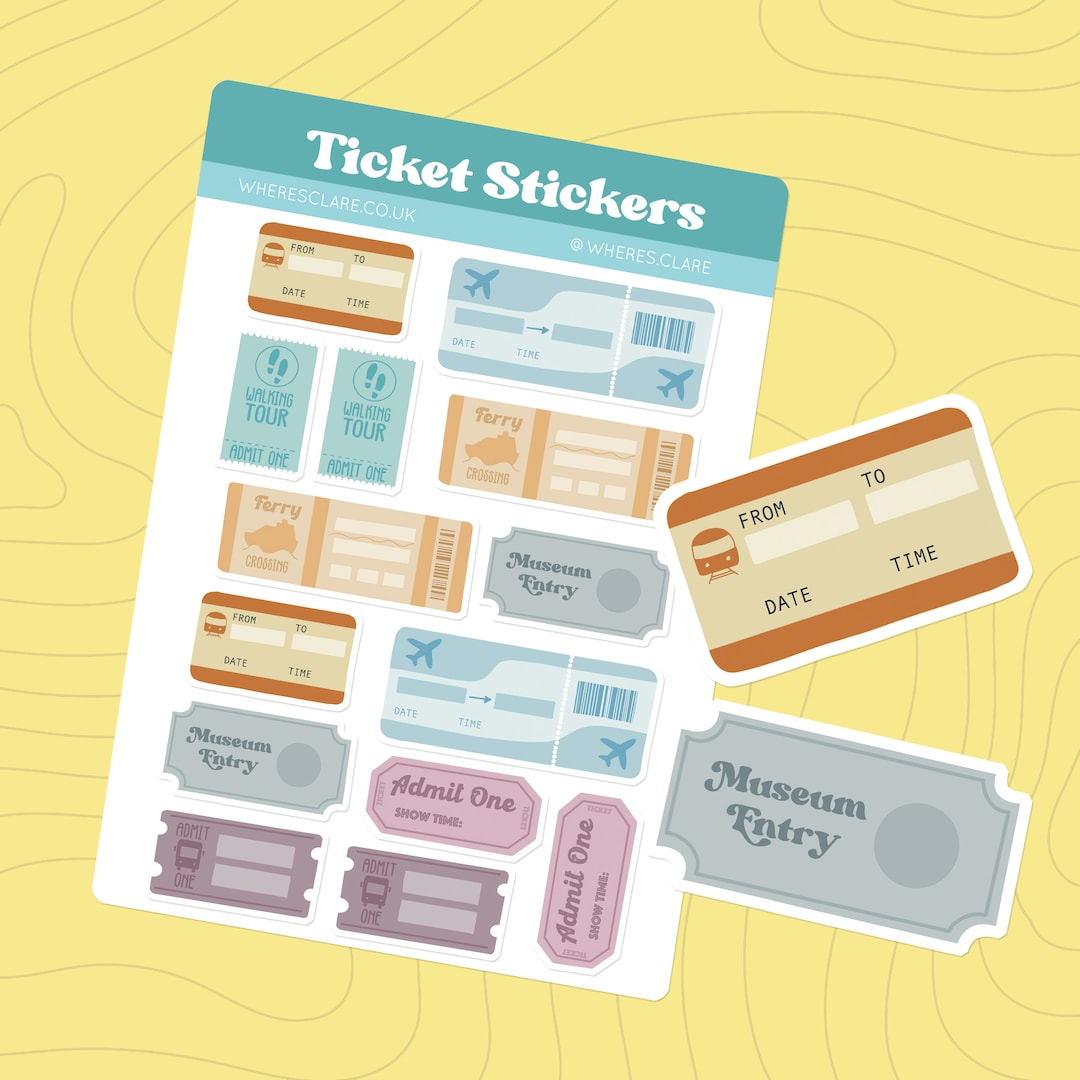 Ticket Stickers, Travel Sticker Sheet. Perfect for Travel Journals ...