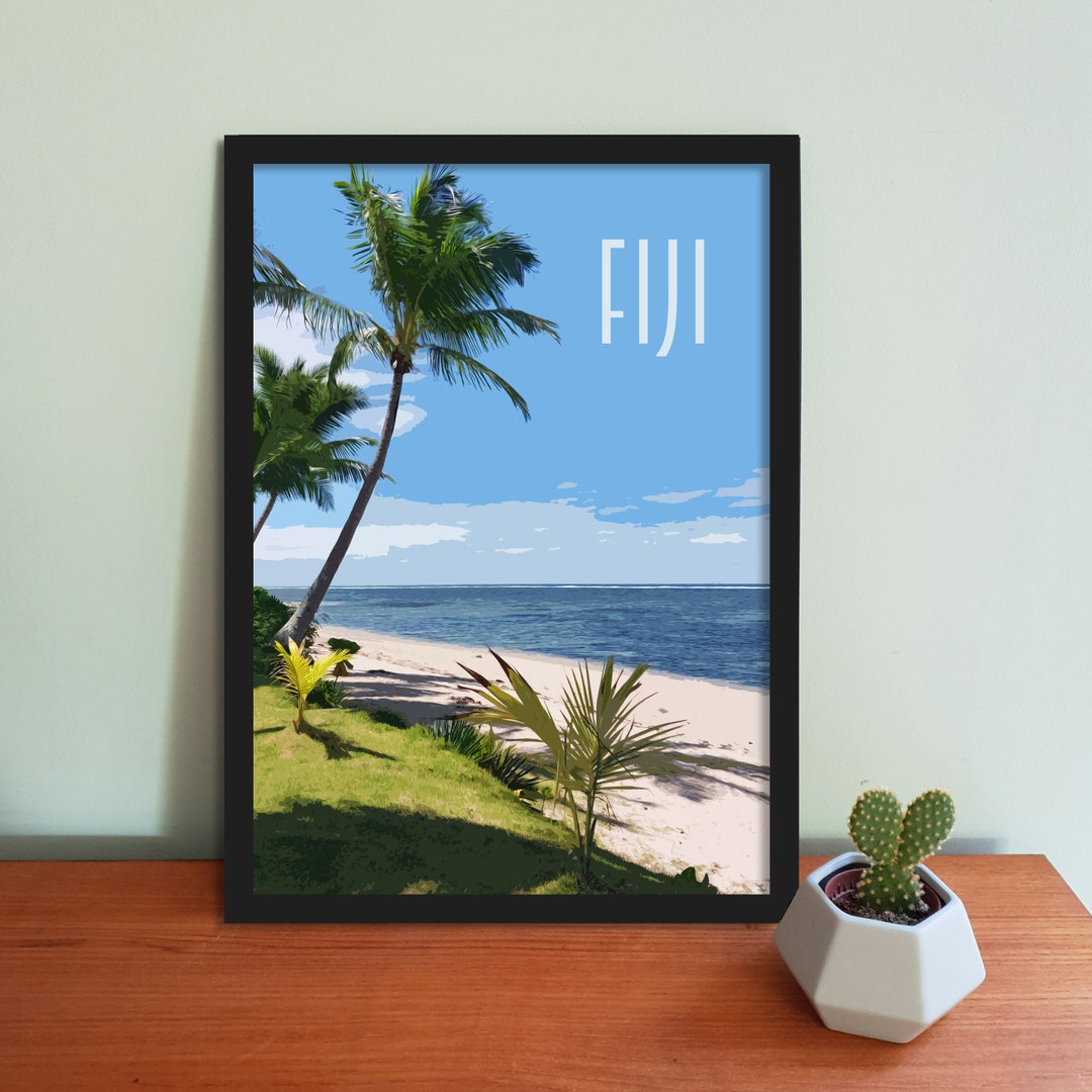 Fiji Travel Poster - Retro Vintage Style Fiji Art Print, Artwork ...
