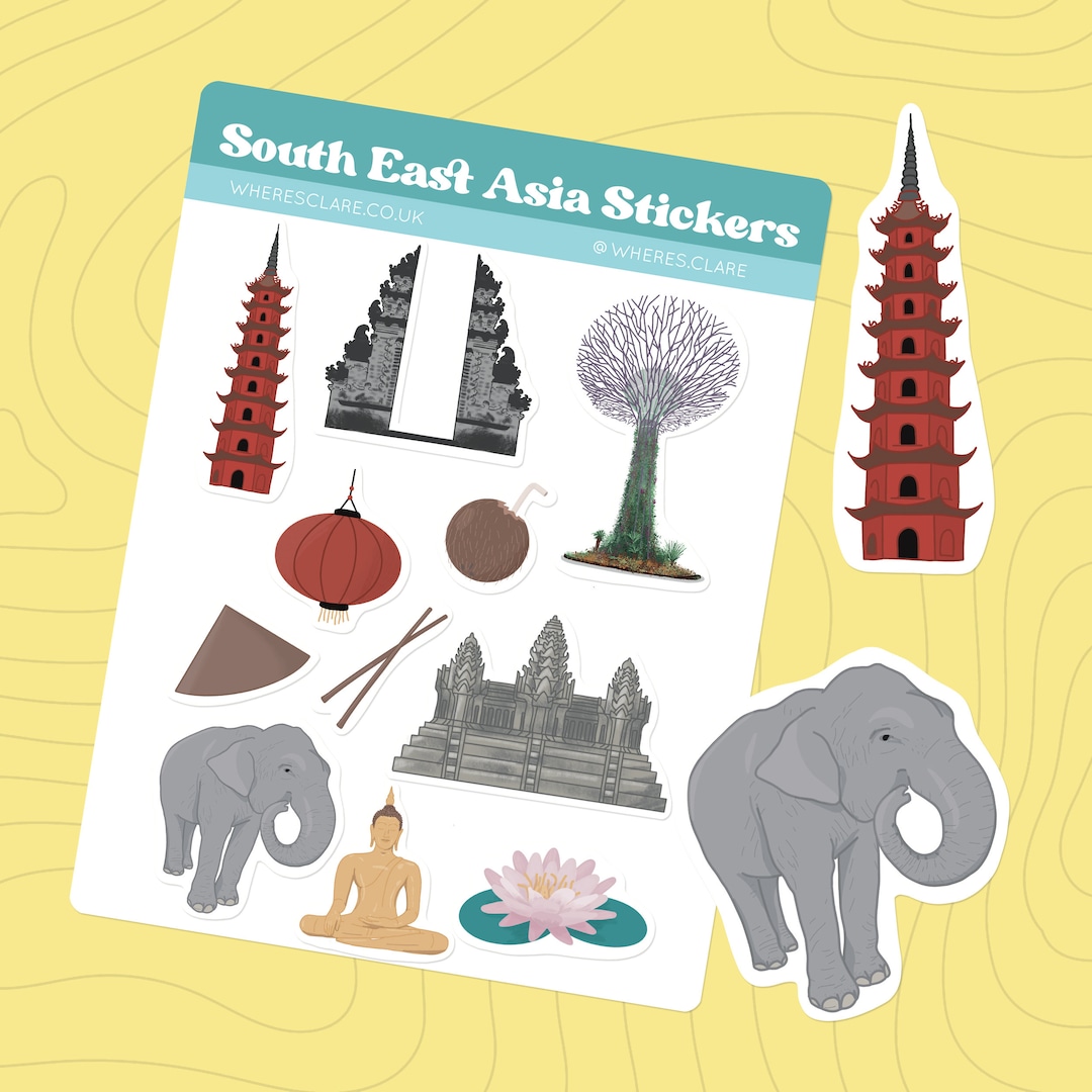 South East Asia Sticker Sheet, Vinyl Stickers. Travel Stickers for ...