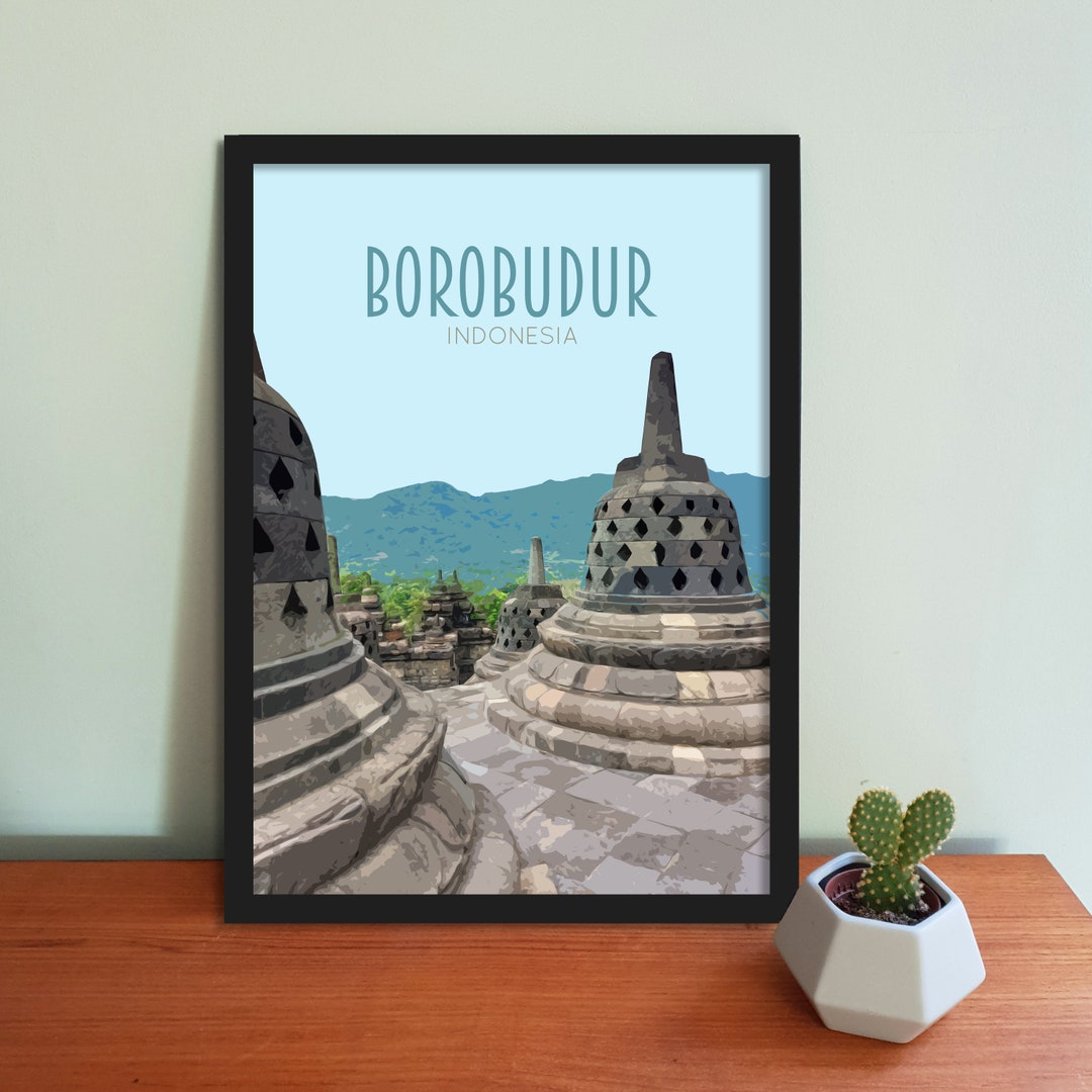 Borobudur Travel Poster - Retro Vintage Style Indonesia Art Print ...
