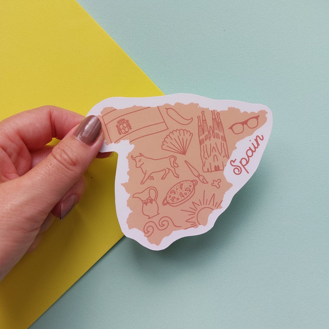 Spain Sticker - Waterproof Spain Map Sticker - Country Outline With ...