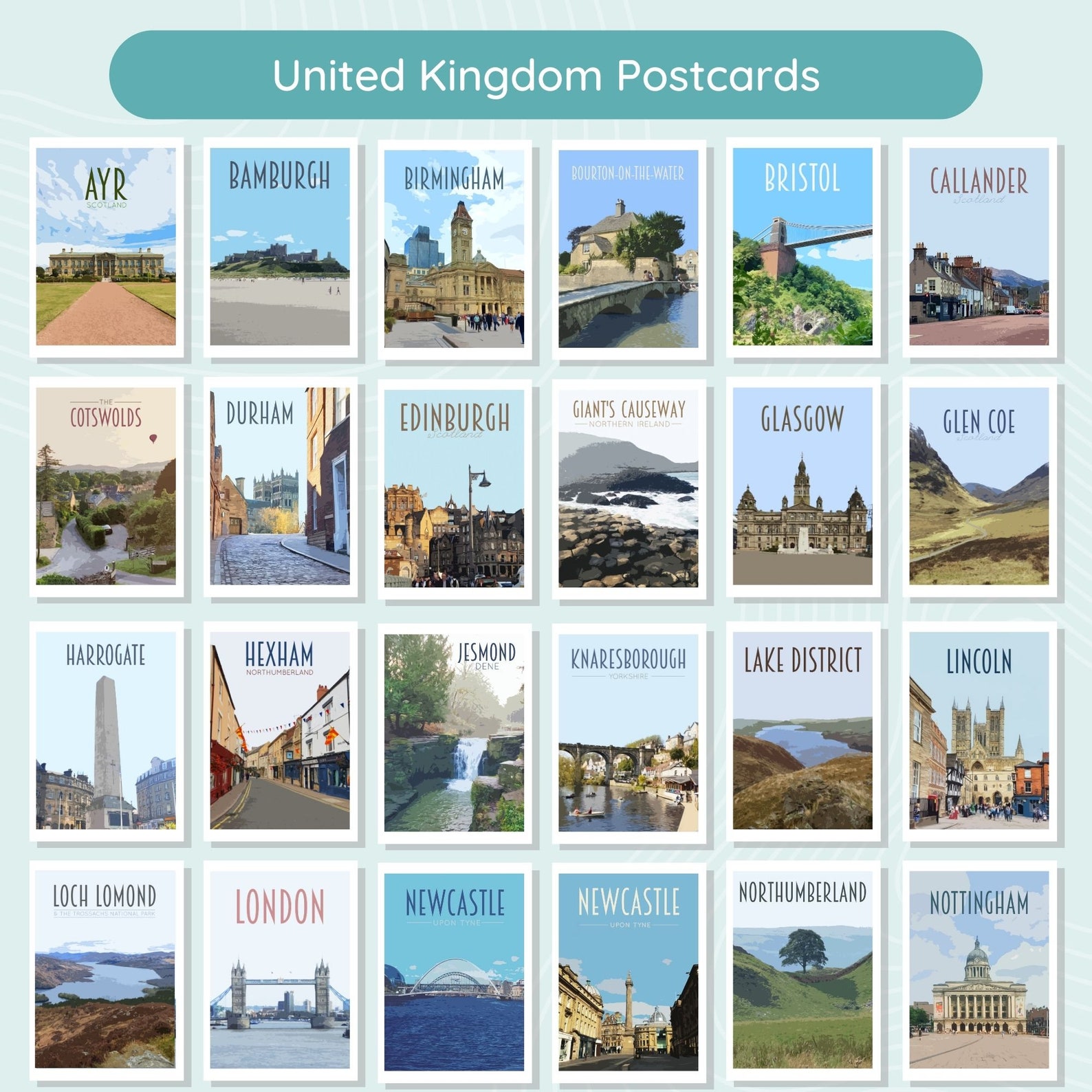 Travel Postcards Pack - Retro Vintage Style - Cities Postcard Pack ...