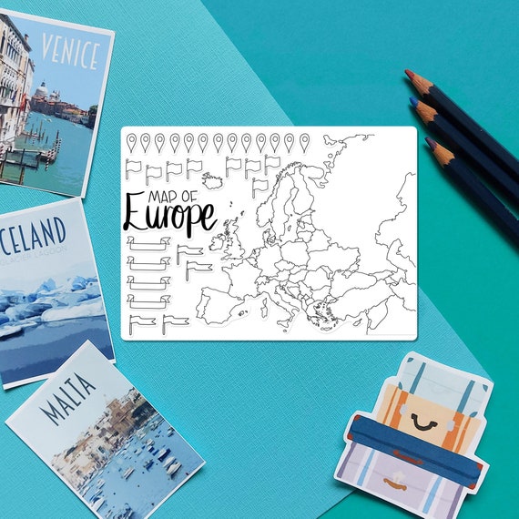 Europe Map Outline Sticker Colour-in Map Travel Scrapbook | Etsy