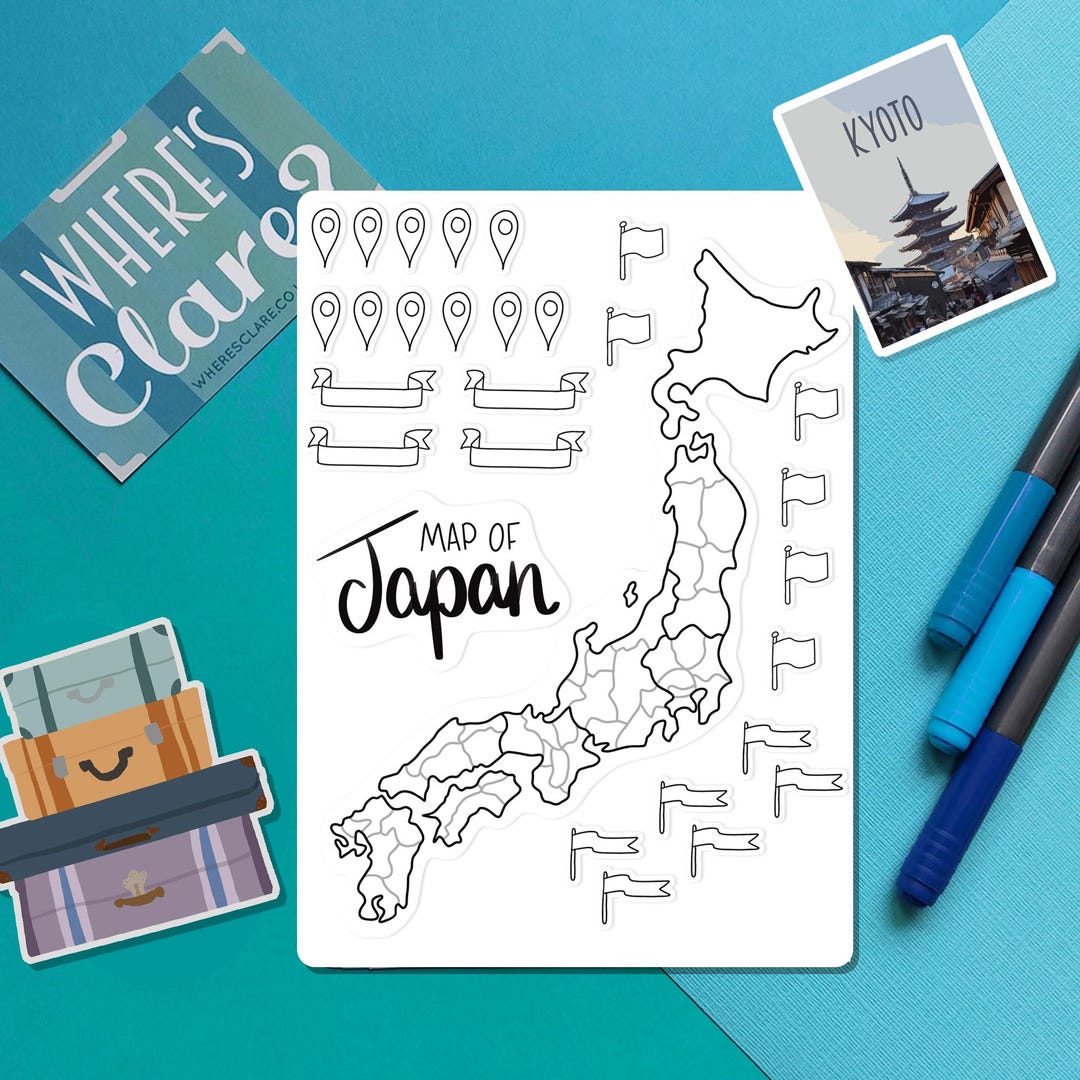 Japan Map Outline Sticker - Colour-in Map, Travel Scrapbook Sticker ...