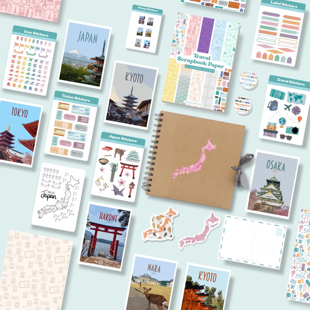 Japan Scrapbook Kit: Personalised Book + Over 150 Stickers, Postcards ...