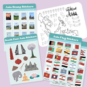 South East Asia Sticker Sheets With Map Sticker, Flag Stickers, Stamps ...