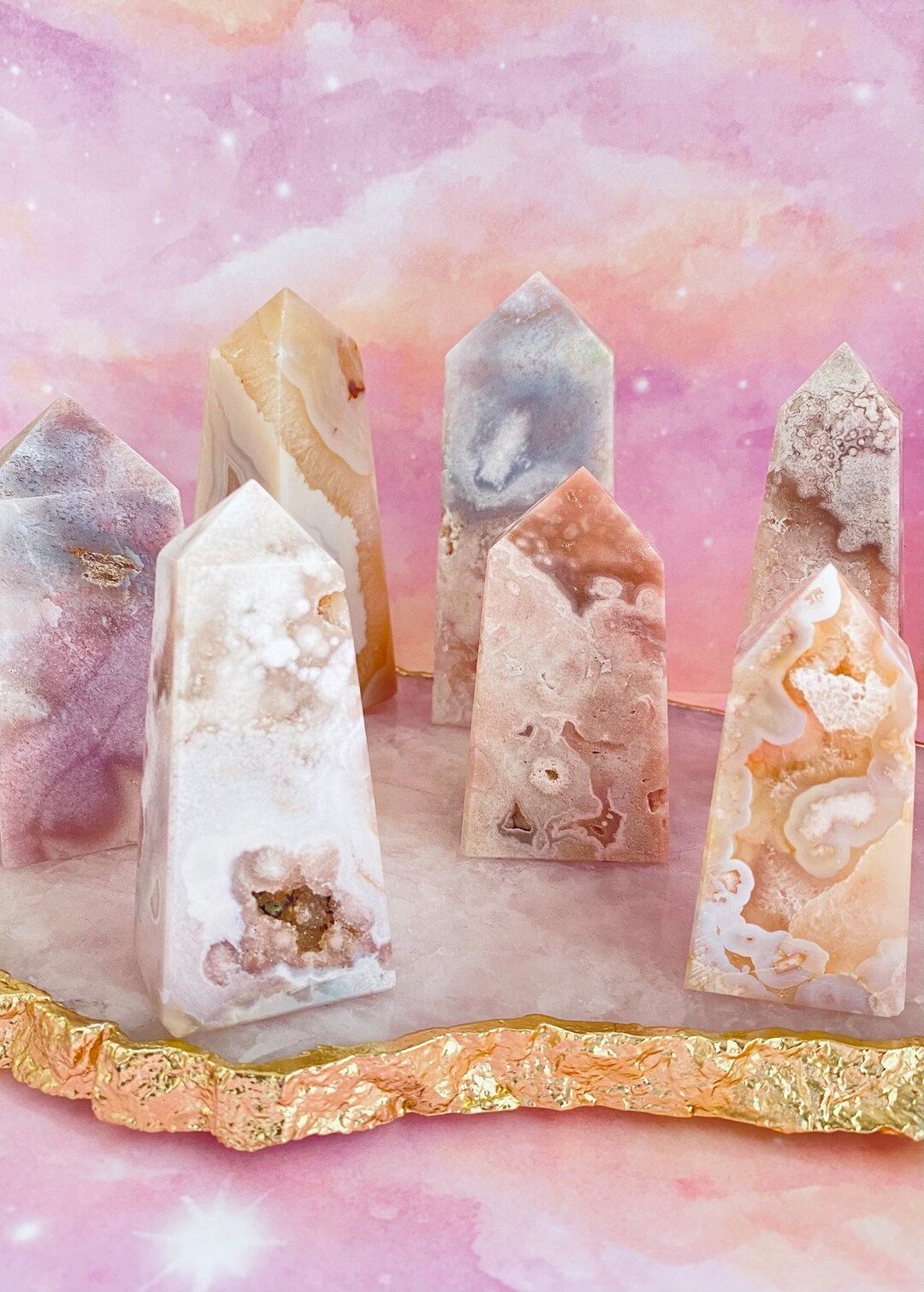 Pink Amethyst With Flower Agate Towers - Pink Amethyst Druzy - 4 Sided ...