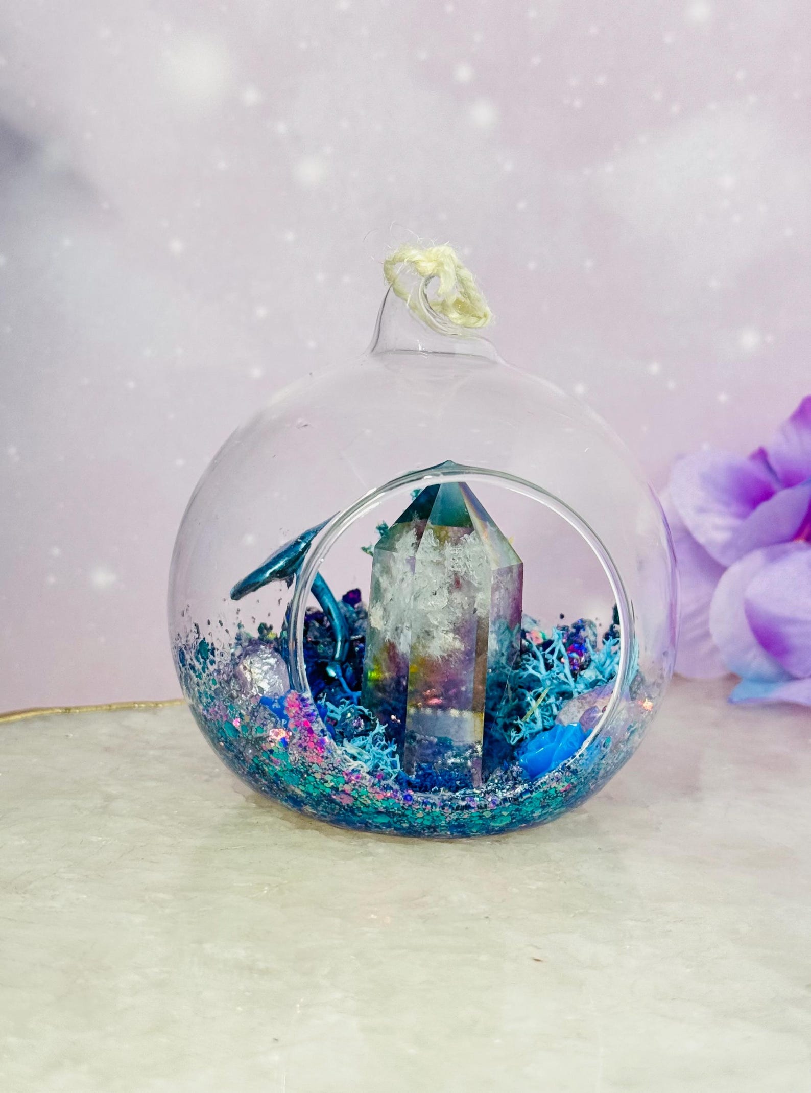 Tanzine Aura Quartz Crystal Garden: Hanging Crystal Terrarium - Etsy