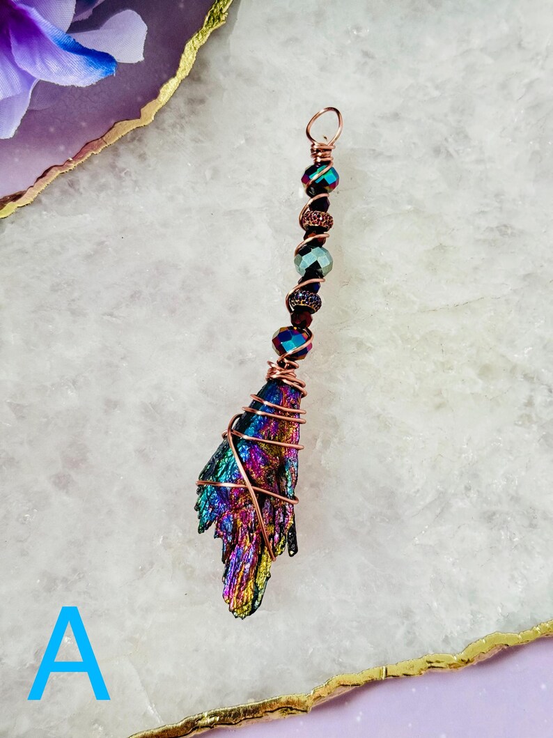 Titanium Aura Kyanite Witch Broom Ornament: Copper Wrapped Crystal ...