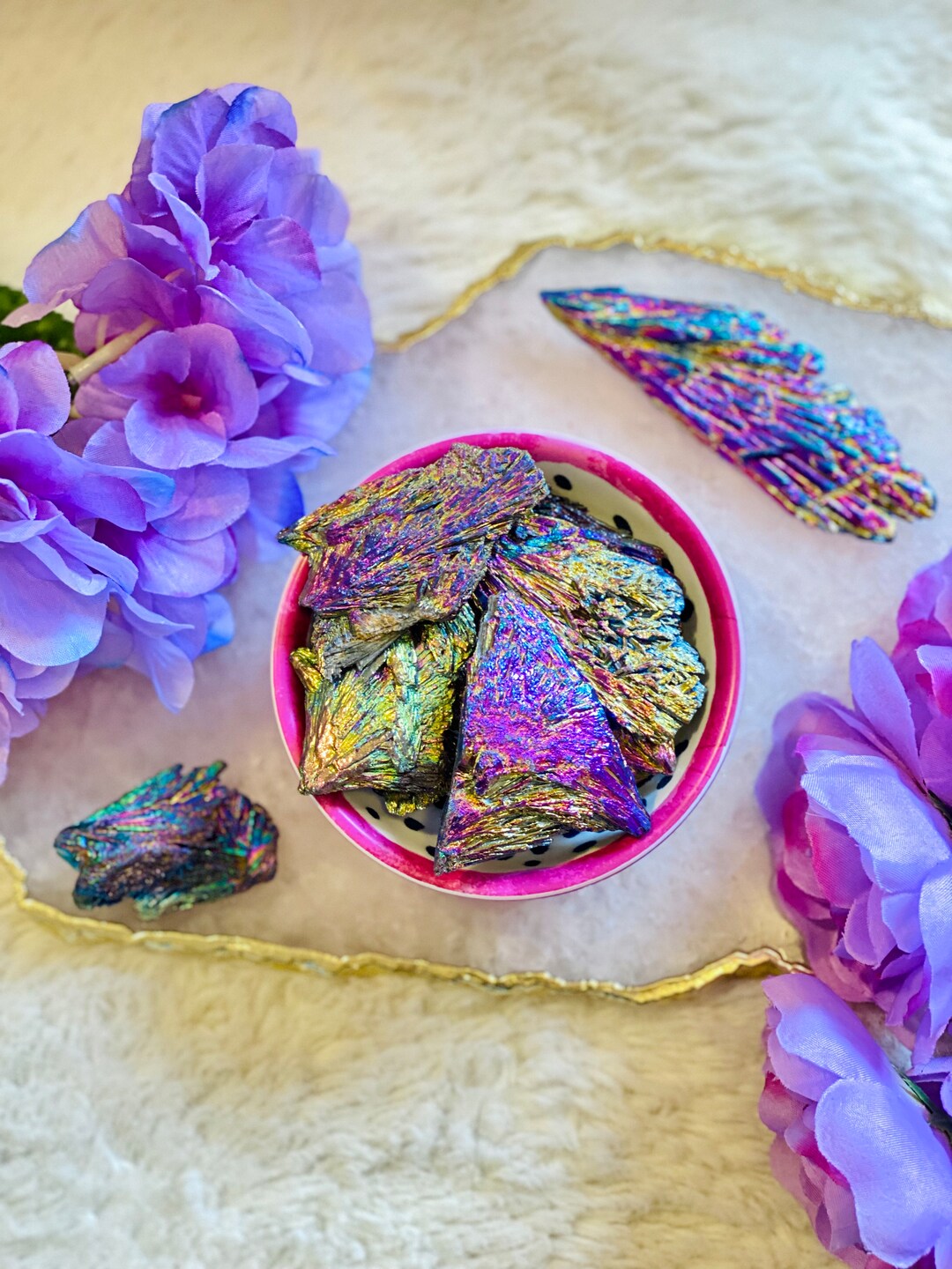 Rainbow Aura Kyanite Chunk: Titanium Coated Crystal Decor - Etsy