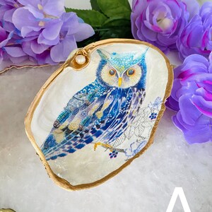 Decoupage Owl Offering Shell Oyster Shell Ring Dish Owl Lover Decor ...