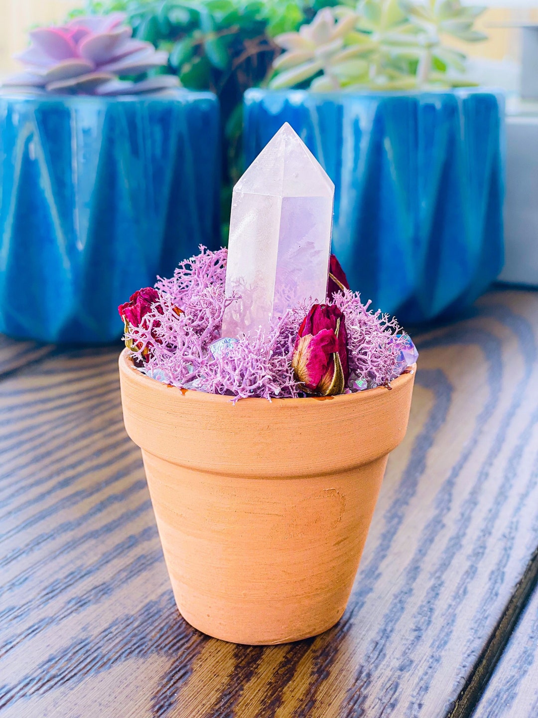 Aura Rose Quartz Crystal Garden Crystal Terracotta Pot Crystal ...