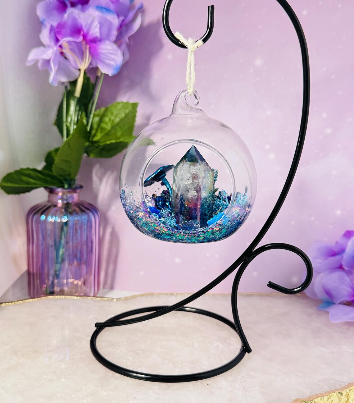 Tanzine Aura Quartz Crystal Garden: Hanging Crystal Terrarium - Etsy