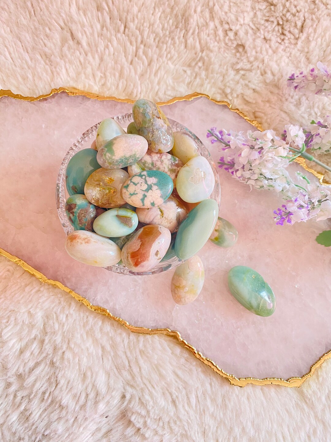 Tumbled Green Flower Agate - Rare Green Sakura Agate - Chakra - Healing ...