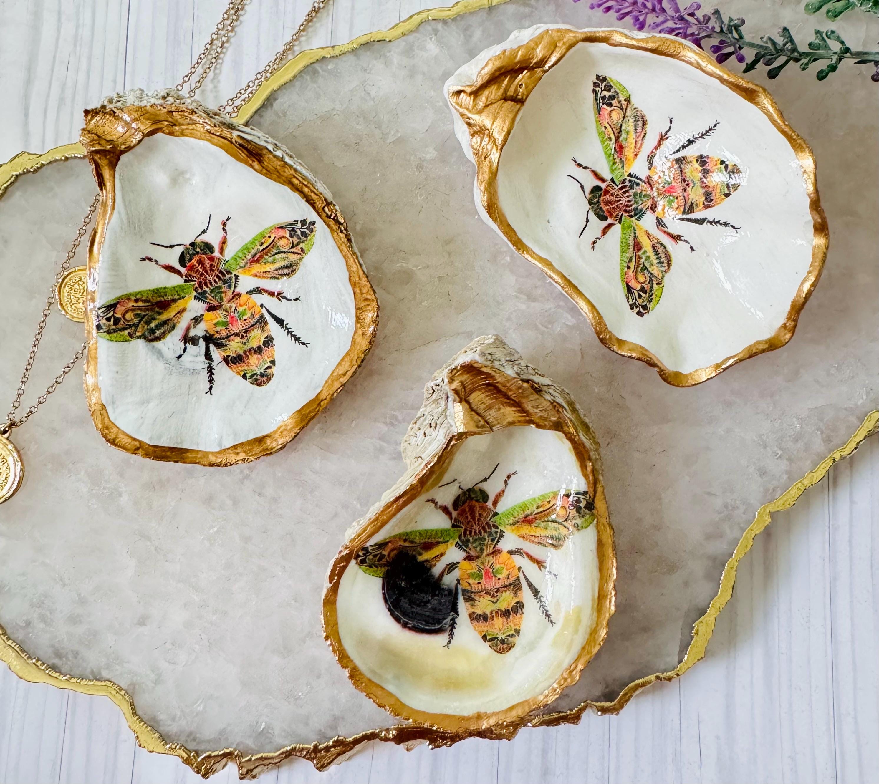 Decoupage Bee Ring Holder: Clam Shell Trinket Dish - Cottagecore Decor ...