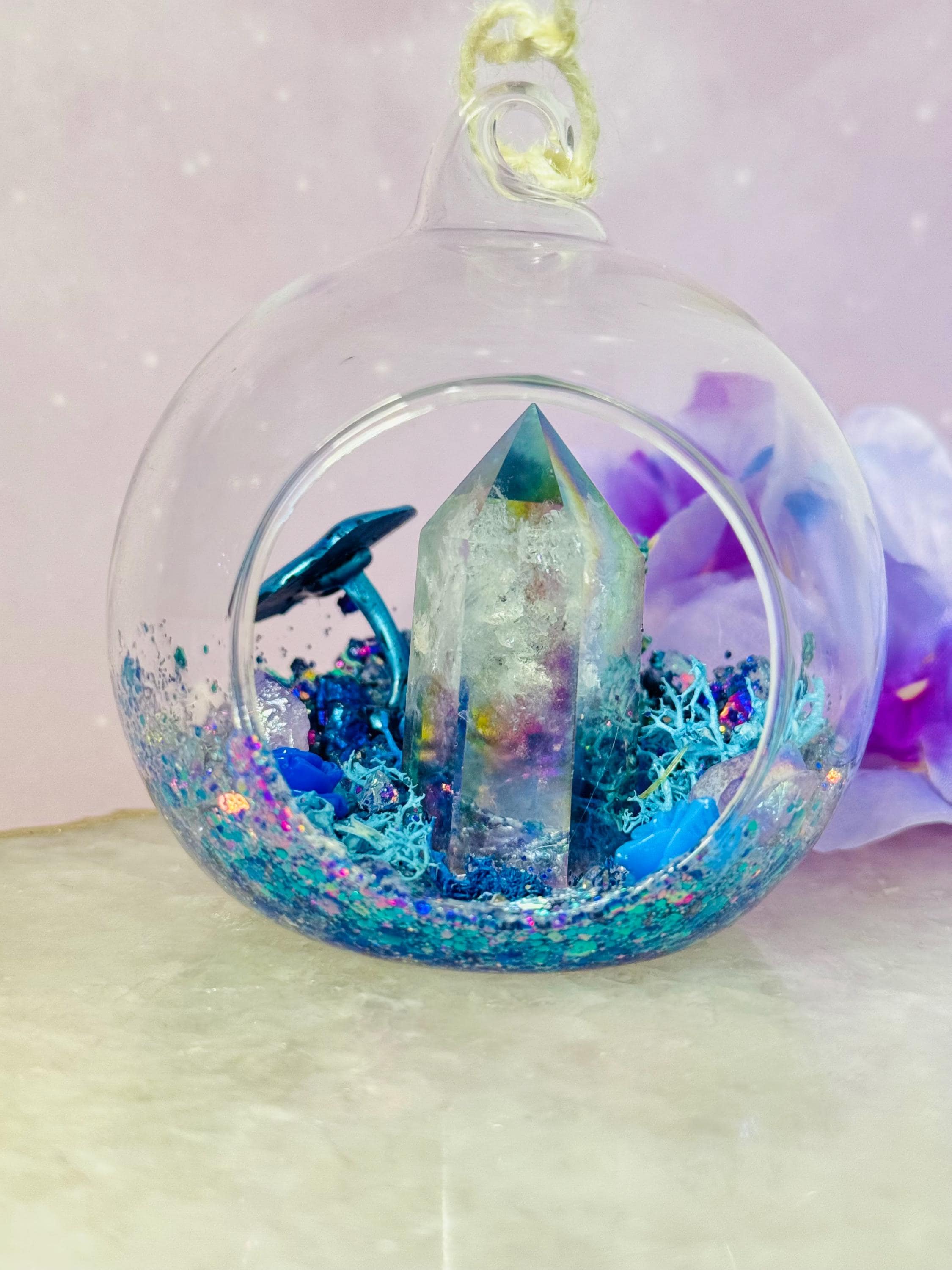 Tanzine Aura Quartz Crystal Garden: Hanging Crystal Terrarium - Etsy