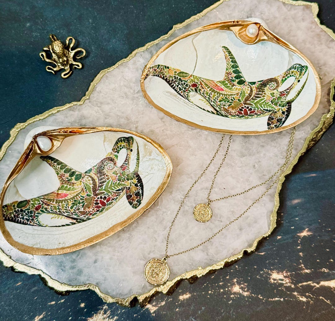 Decoupage Orca Whale Clam Shell: Coastal Jewelry Trinket Dish - Etsy