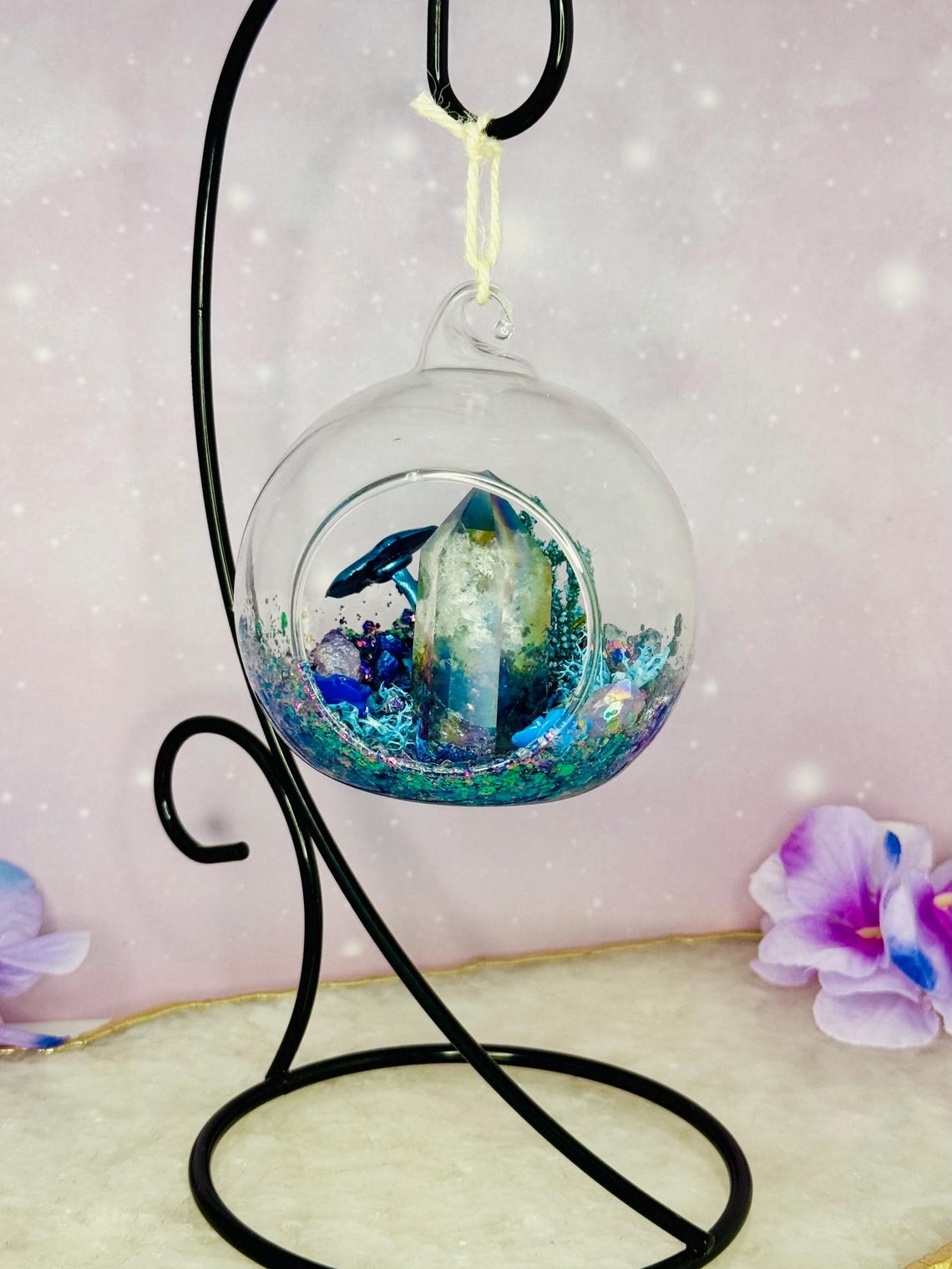 Tanzine Aura Quartz Crystal Garden: Hanging Crystal Terrarium - Etsy