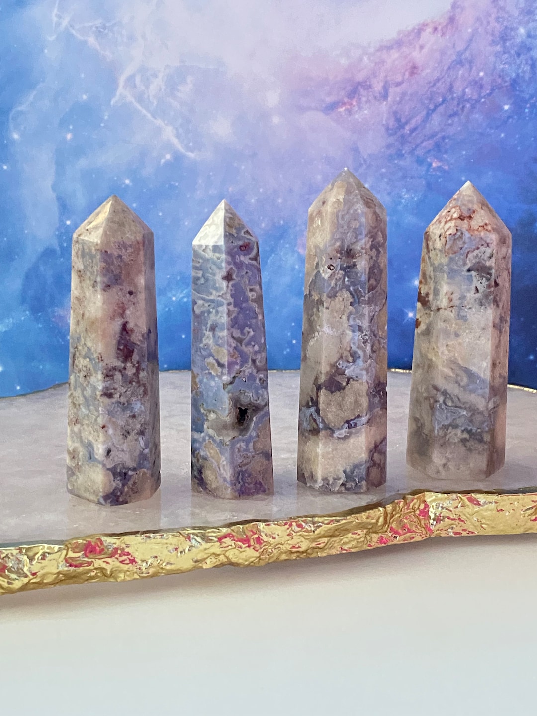 Rare Blue Flower Agate Blue Sakura Agate Tower Healing Crystals Blue ...
