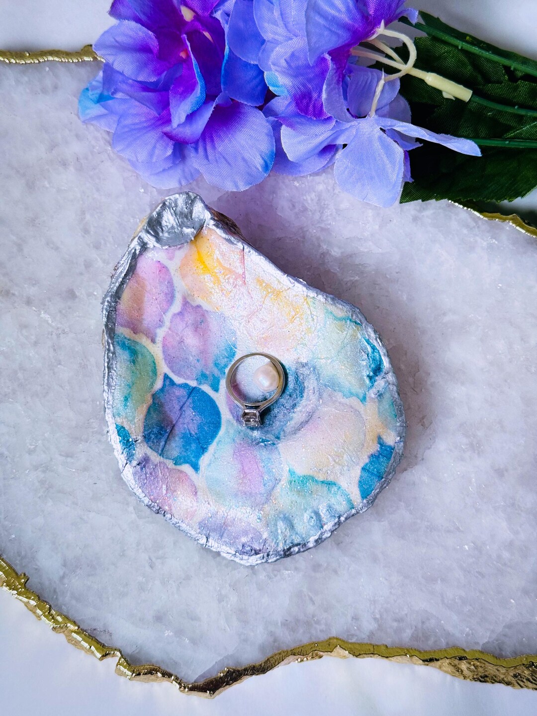 Moroccan Decoupage Oyster Shell Ring Dish: Whimsical Jewelry Holder - Etsy