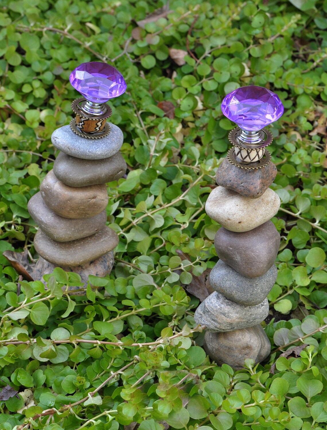 Large Amethyst Zen Stacked Rocks Garden Stake, Fairy Wand, Decorative ...