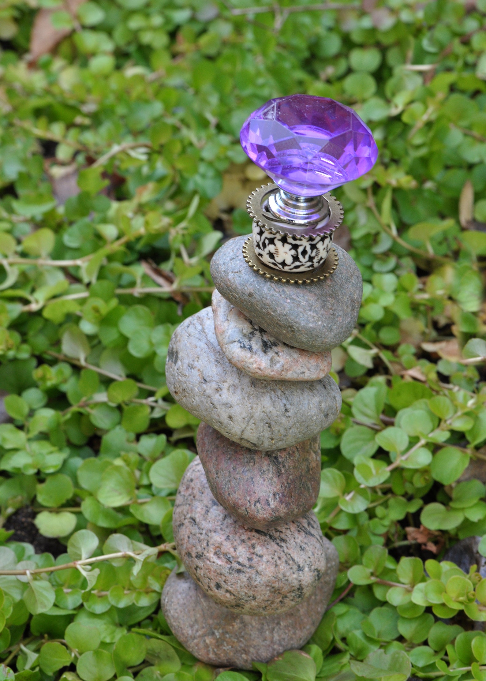 Large Amethyst Zen Stacked Rocks Garden Stake, Fairy Wand, Decorative ...