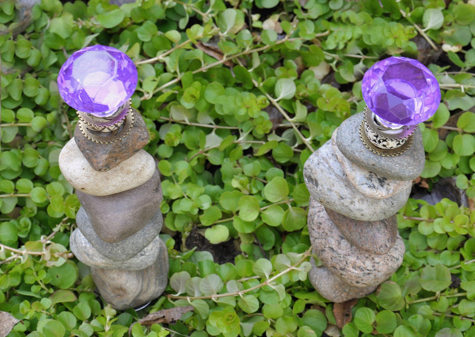 Large Amethyst Zen Stacked Rocks Garden Stake, Fairy Wand, Decorative ...