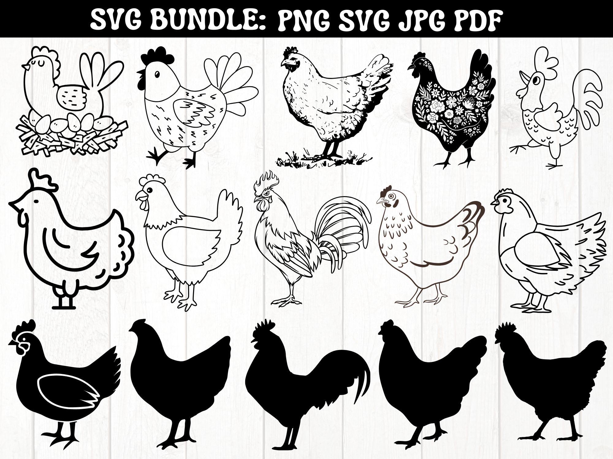 Chicken Svg Bundle Hand Drawn, Chicken Svg, Rooster Svg, Chicken Svg ...