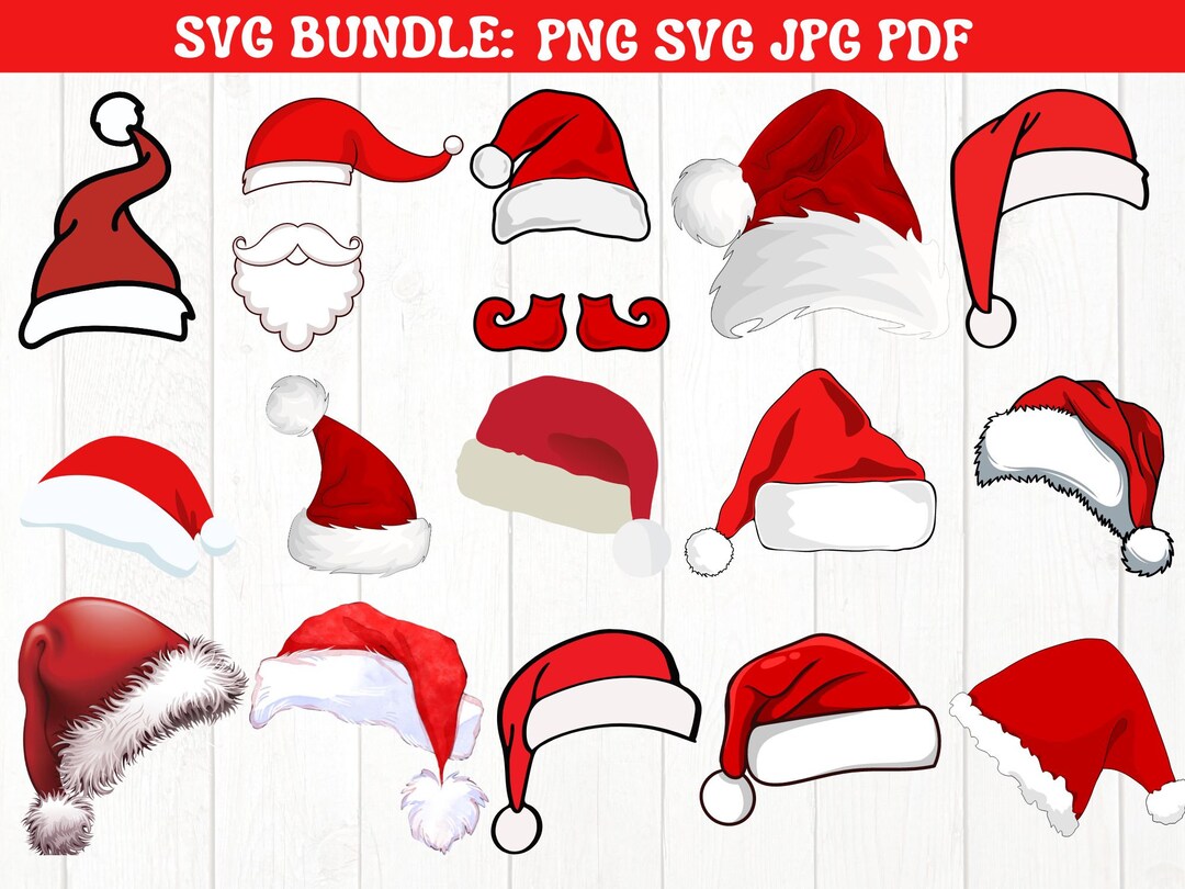 Santa Hat Svg Bundle, Christmas SVG, Santa Hat Silhouette, Christmas ...