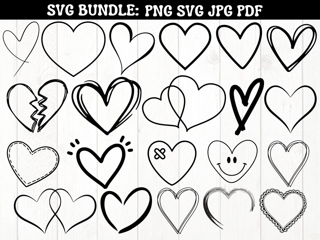 HEART Bundel SVG, HEART Doodle Svg, Heart Svg Cut Files for Cricut, Heart Clipart, Hand Drawn ...