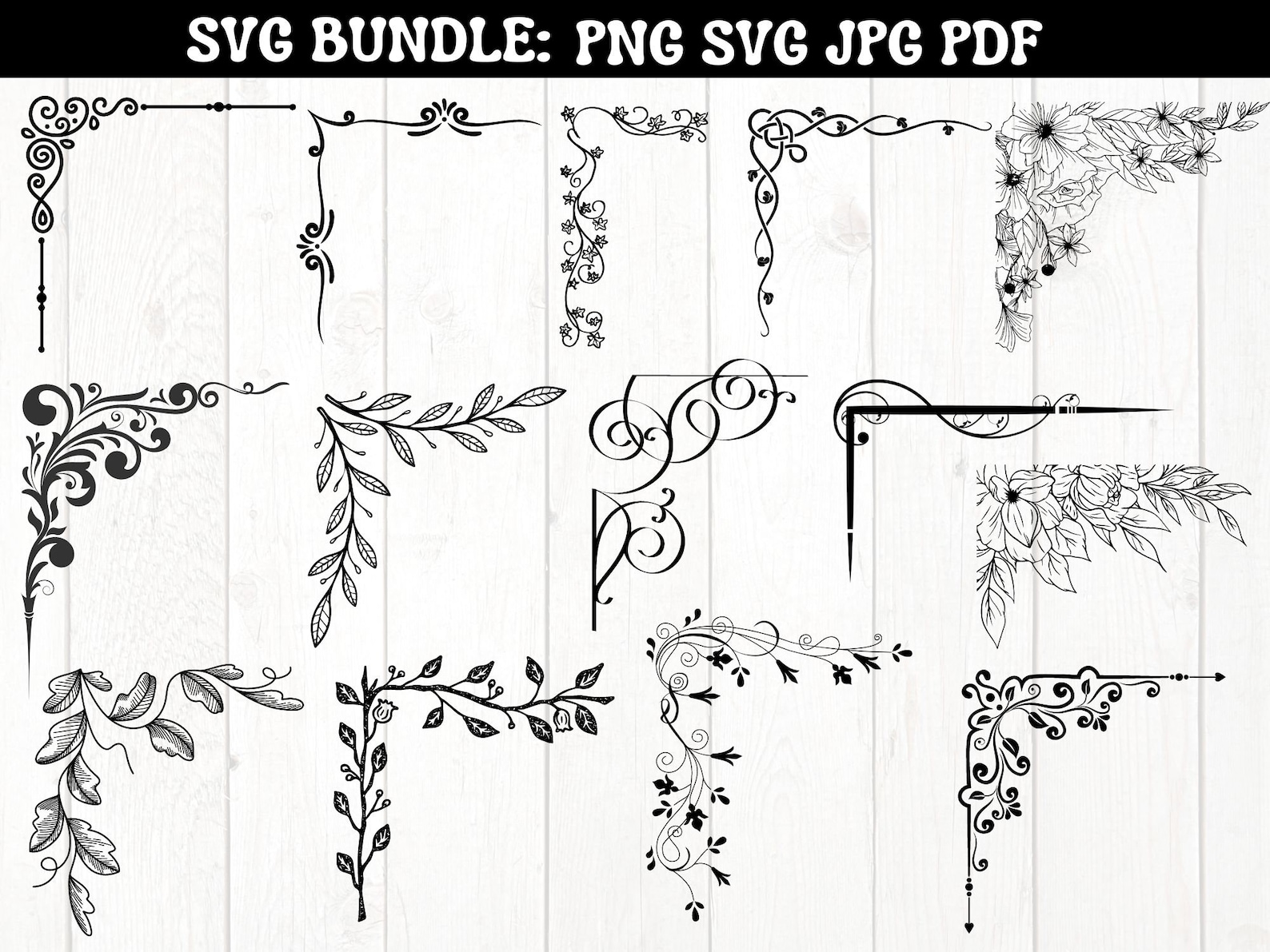 Corner Border Svg Bundle, Corner Svg, Vintage Elements, Floral Corner ...
