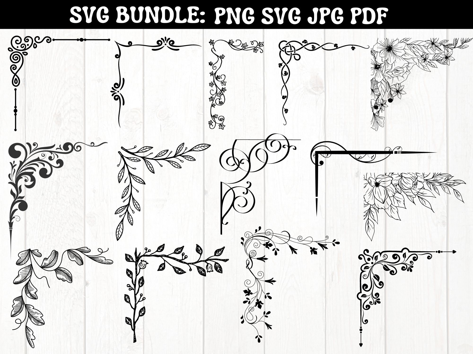 Corner Border Svg Bundle, Corner Svg, Vintage Elements, Floral Corner ...