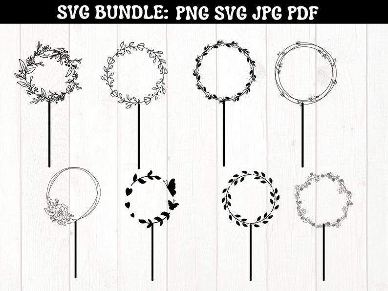Wedding Cake Topper Svg, Birthday Topper Svg, Flower Wreath Frame Svg ...