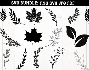 85 Leaves SVG Bundle, Hand Drawn Leaves SVG, Plant Svg, Cut Files, Leaf ...