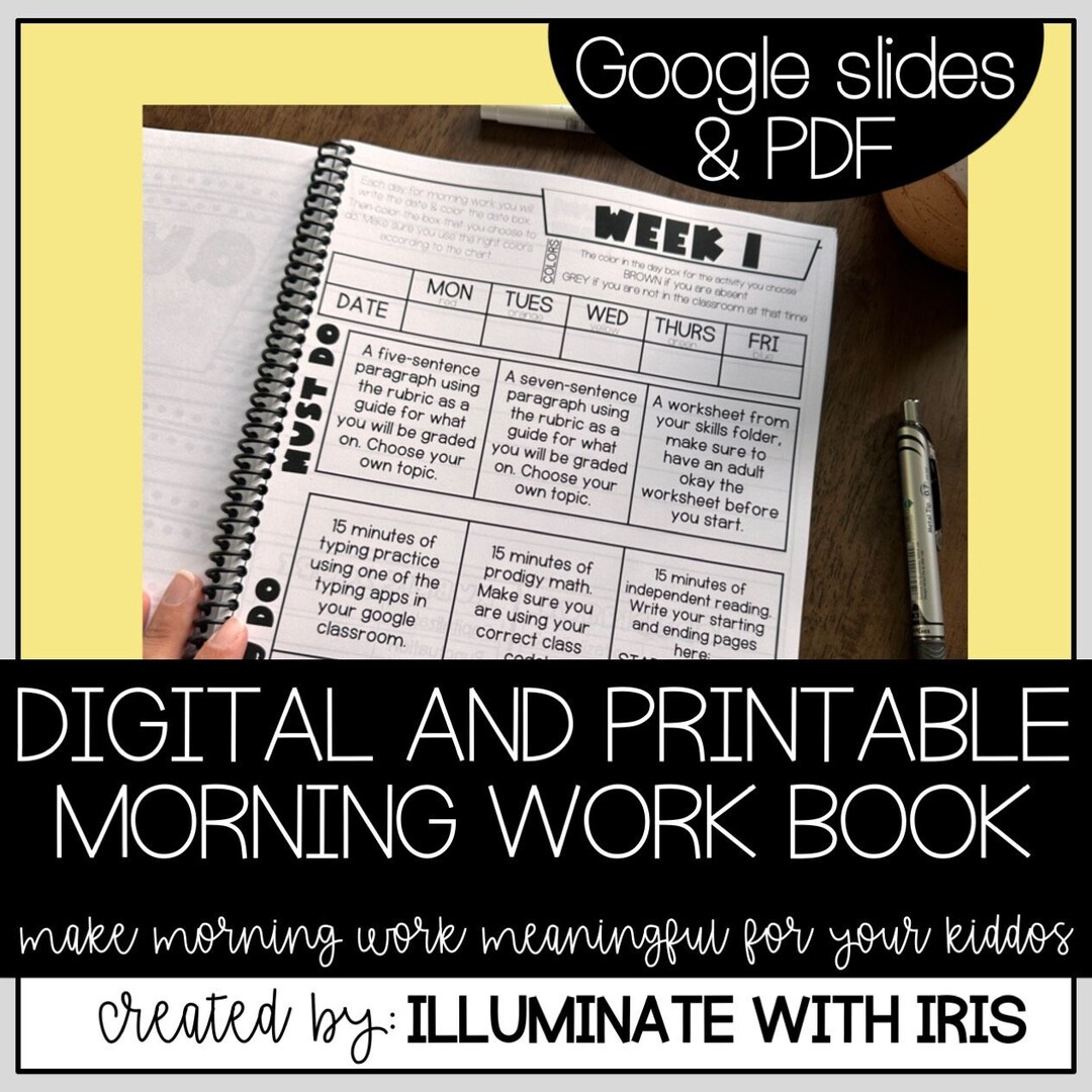 Digital & Printable Morning Work Notebook PDF and Google Slides - Etsy