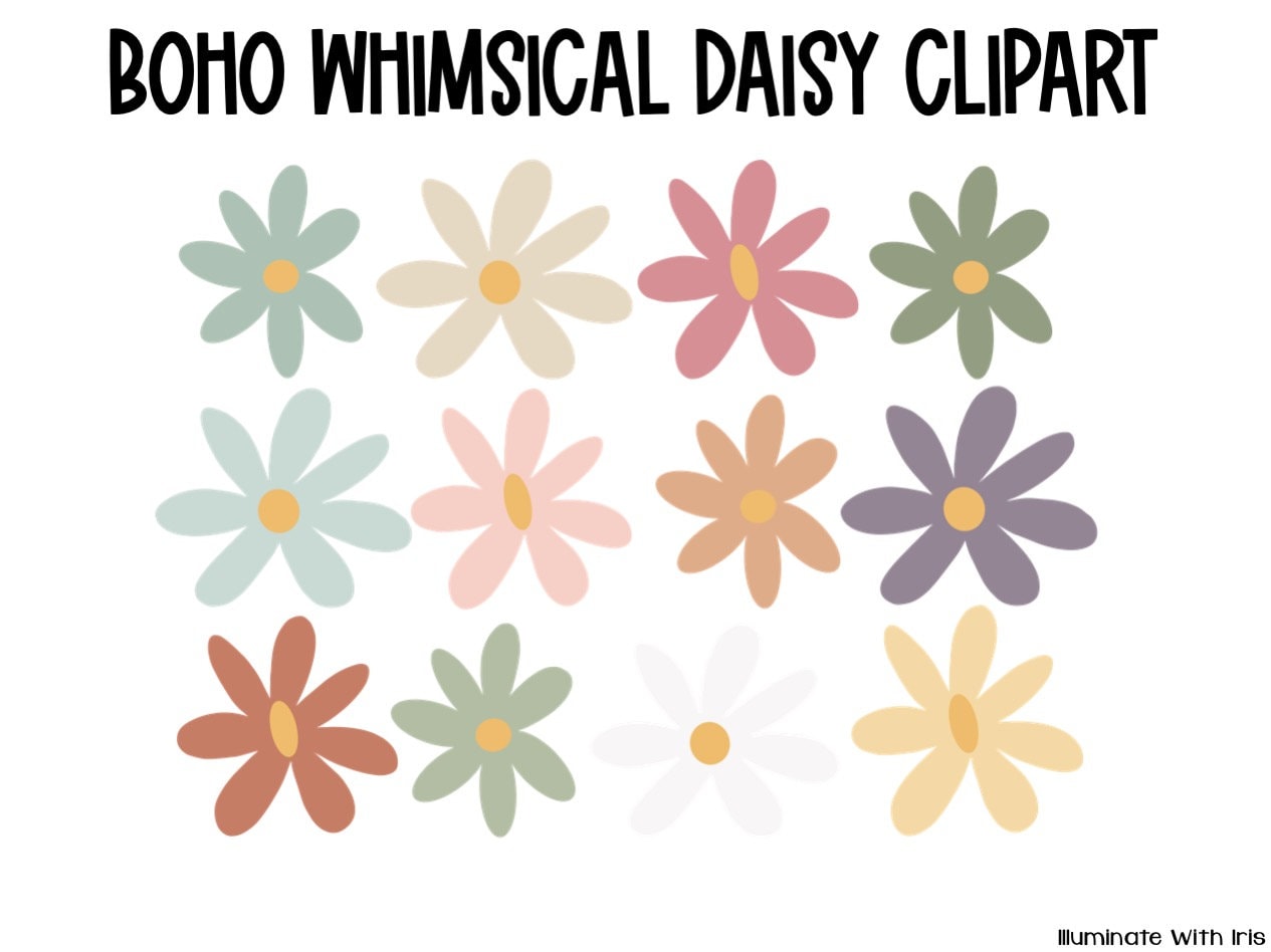 Boho Whimsical Daisy Clipart - Etsy