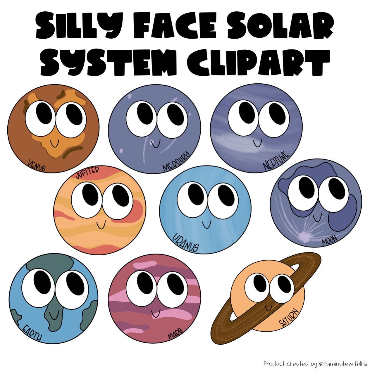 Silly Solar System Face Clipart - Etsy