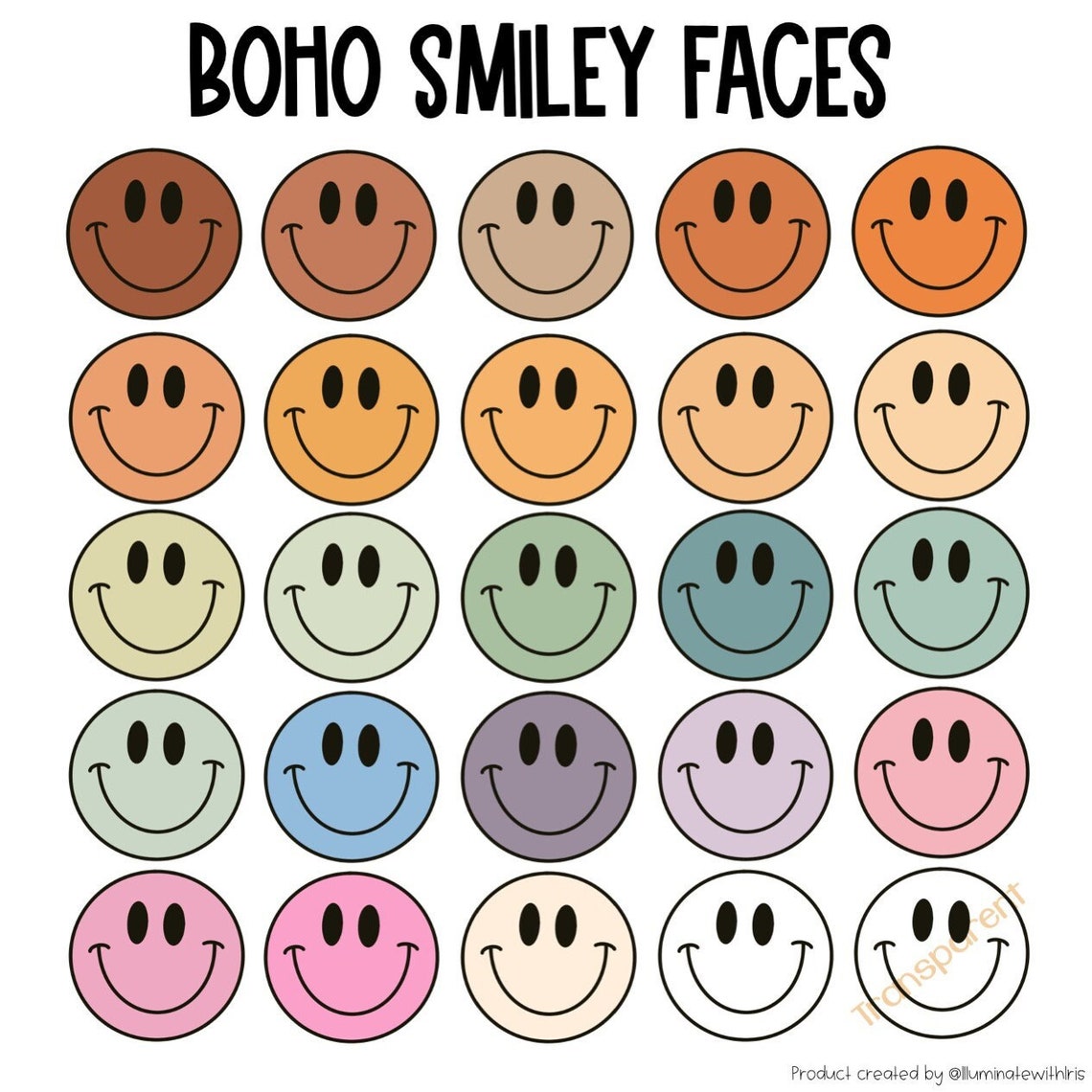Boho Smiley Face Clipart - Etsy