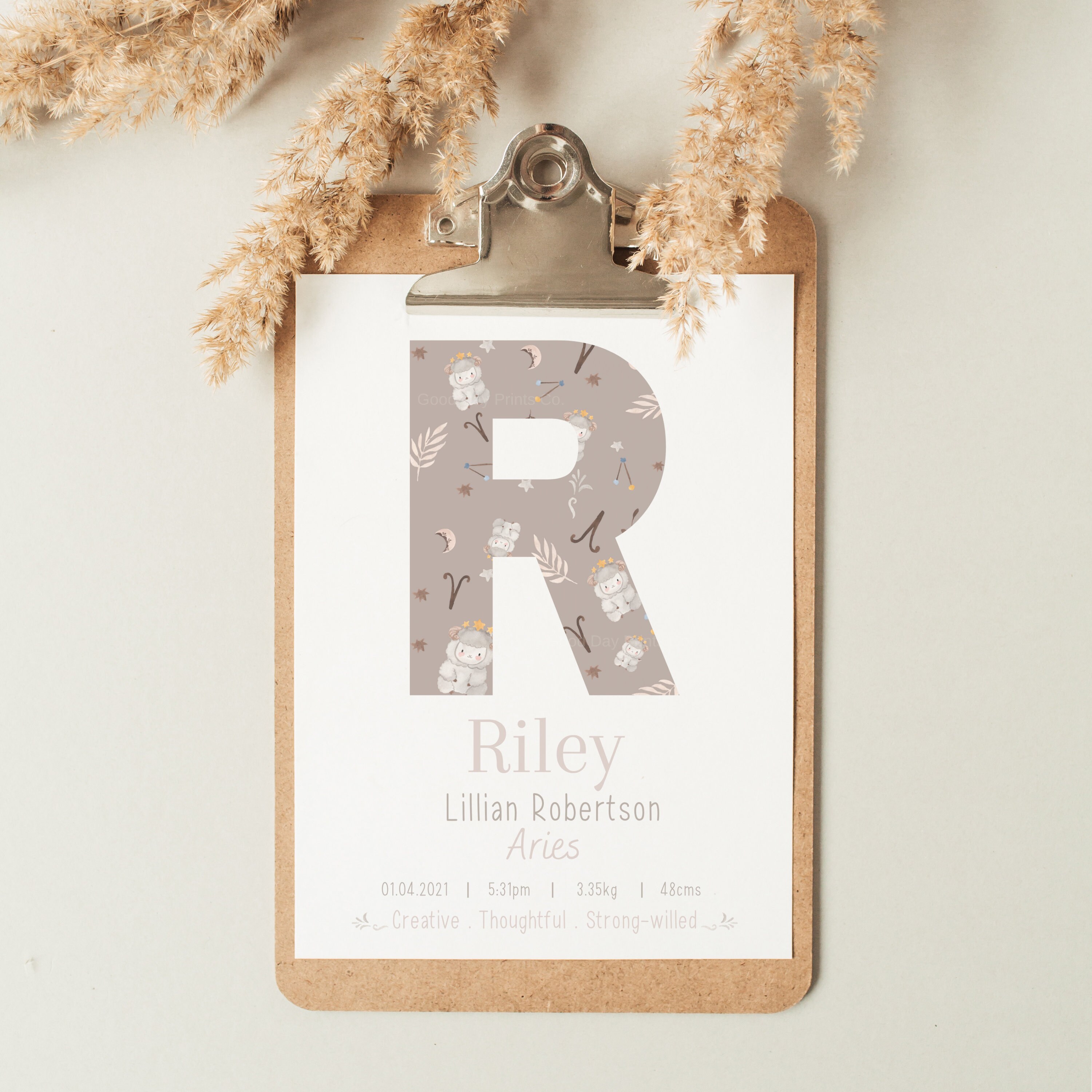 Aries Astrological New Baby Gift Letter Print Birth Stats - Etsy