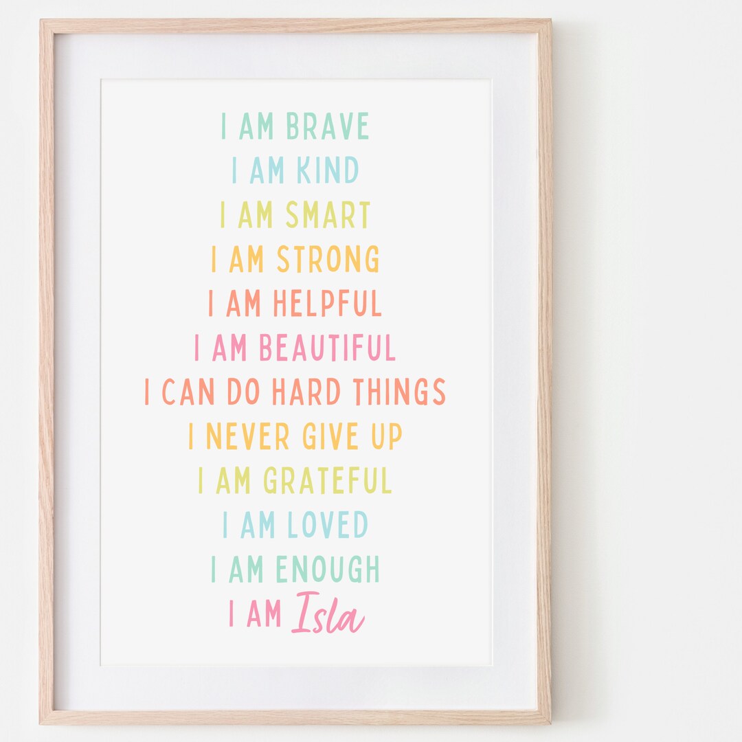 Affirmations Print, I Am Strong Poster, Positive Affirmation, Kids Wall ...