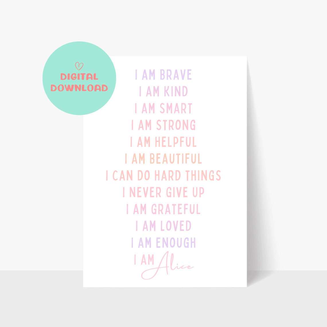 I am Strong Kids Positive Affirmation Print Self Love | Etsy